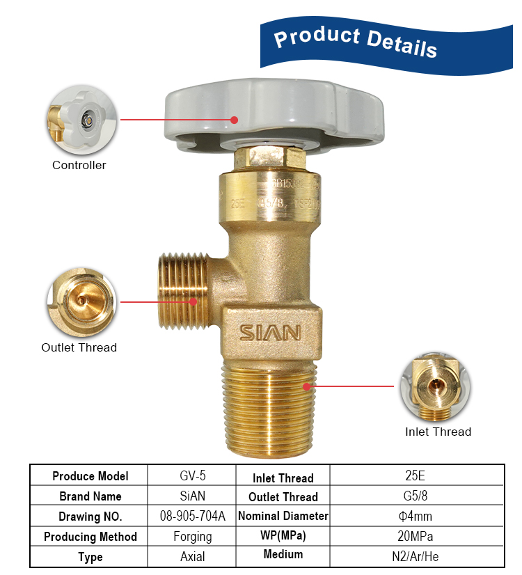 GV-5 Axial Cylinder Valve N2/Ar/He Gas Cylinder Valve - Buy Argon Gas ...